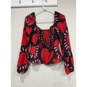 FARM Rio | Tops | Farm Rio Hearts Blouse S Square Neck Button Front ...